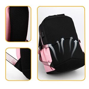 Cihuiung Cute Cool Backpack for Teens Girls, Kawaii Backpack with Kawaii Pins Accessories, Backpack Bookbag Outdoor Daypack with USB Charge Port (21 Liters, Black Pink)