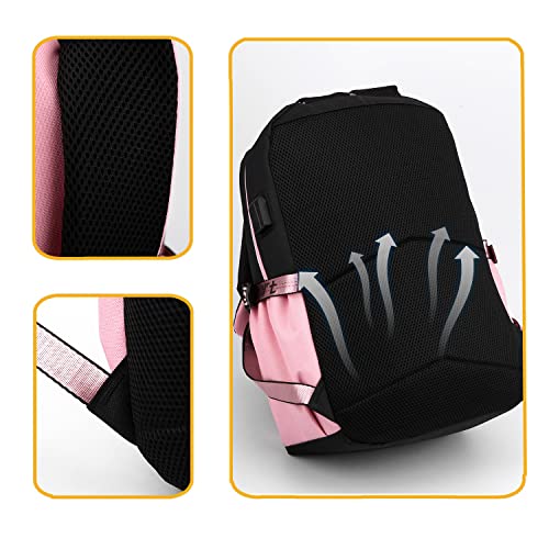 Cihuiung Cute Cool Backpack for Teens Girls, Kawaii Backpack with Kawaii Pins Accessories, Backpack Bookbag Outdoor Daypack with USB Charge Port (21 Liters, Black Pink)