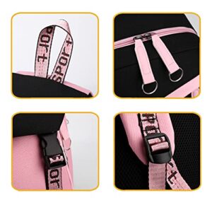 Cihuiung Cute Cool Backpack for Teens Girls, Kawaii Backpack with Kawaii Pins Accessories, Backpack Bookbag Outdoor Daypack with USB Charge Port (21 Liters, Black Pink)