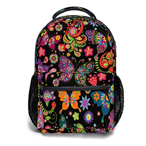 Colorful Butterfly Backpack Mandala Paisley Style Bookbag for Student Beautiful Butterflies Daypack School Book Bag With Water Bottle Pocket for Teens Boys Girls