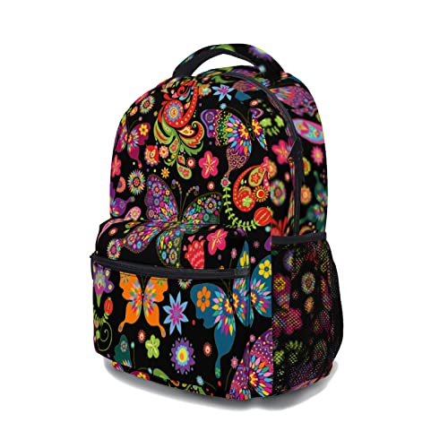 Colorful Butterfly Backpack Mandala Paisley Style Bookbag for Student Beautiful Butterflies Daypack School Book Bag With Water Bottle Pocket for Teens Boys Girls