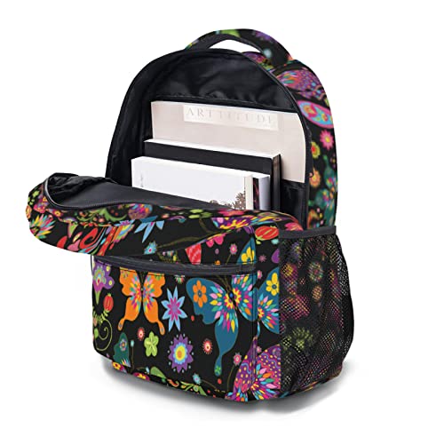 Colorful Butterfly Backpack Mandala Paisley Style Bookbag for Student Beautiful Butterflies Daypack School Book Bag With Water Bottle Pocket for Teens Boys Girls