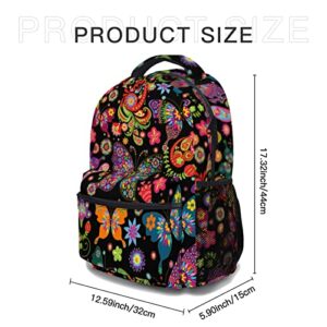 Colorful Butterfly Backpack Mandala Paisley Style Bookbag for Student Beautiful Butterflies Daypack School Book Bag With Water Bottle Pocket for Teens Boys Girls