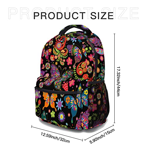 Colorful Butterfly Backpack Mandala Paisley Style Bookbag for Student Beautiful Butterflies Daypack School Book Bag With Water Bottle Pocket for Teens Boys Girls