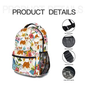 Cute Welsh Corgi Dog Backpack - Funny Puppy Backpacks for Kids Lovely Dogs with Spring Flowers Design Bookbag Travel Laptop Daypack School Book Bag for Girls Boys Teens