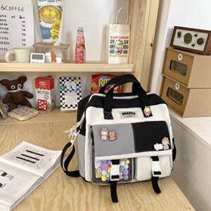 Kawaii Backpack Cute Tote Bag with Accessories Pins for Women Aesthetic Crossbody Shoulder Bag Casual Handbag(Black-64, One Size)