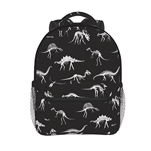 YSBKN Kid's Mini Backpack 12 inch Black Dinosaur Skeleton Backpack Schoolbag Preschool Kindergarten Children Bag Nursery Travel Bag for Toddler Boys Girls Age 3-7