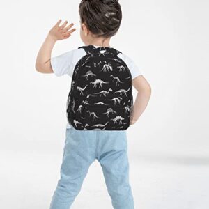 YSBKN Kid's Mini Backpack 12 inch Black Dinosaur Skeleton Backpack Schoolbag Preschool Kindergarten Children Bag Nursery Travel Bag for Toddler Boys Girls Age 3-7