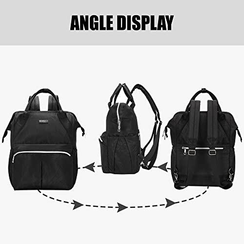 aigorun Laptop Backpack 15.6 Inch Backpack Waterproof Anti Theft Teacher Backpack Nurse Bag Travel Daypack with USB Charging Port for Women (Black)