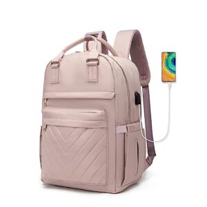 seyfocnia laptop backpack for women, carry on travel backpack airline approved, vintage work computer backpack casual daypack fit 15.6 inch laptop bag with usb charging port backpack-pink