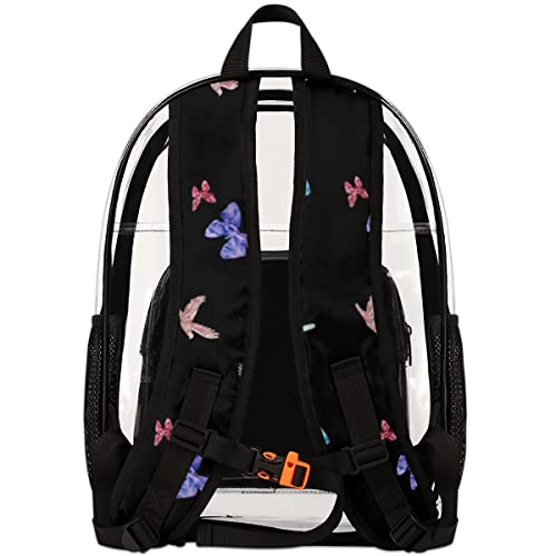 cfpolar Butterfly and Birds Clear Backpack Heavy Duty Transparent Bookbag for Women Men See Through PVC Backpack for Security, Work, Sports, Stadium