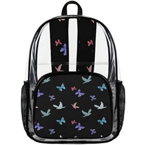 cfpolar Butterfly and Birds Clear Backpack Heavy Duty Transparent Bookbag for Women Men See Through PVC Backpack for Security, Work, Sports, Stadium