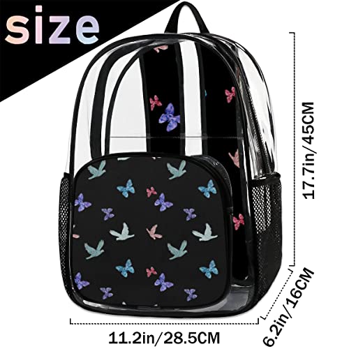 cfpolar Butterfly and Birds Clear Backpack Heavy Duty Transparent Bookbag for Women Men See Through PVC Backpack for Security, Work, Sports, Stadium