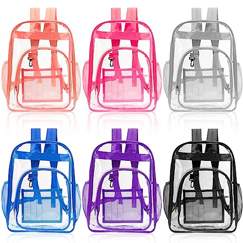 6 Pcs 17 Inch Clear Backpack for School Donations, Heavy Duty Transparent Bookbags Kids Bag Student Large School Bag for Sport Concert (Multicolor)