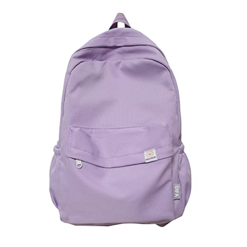 BOUTIKOME Solid Color Backpack for Women Aesthetic Travel Backpack Large Capacity Waterproof Casual Basic Backpack（Purple,One Size）