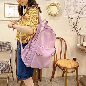 BOUTIKOME Solid Color Backpack for Women Aesthetic Travel Backpack Large Capacity Waterproof Casual Basic Backpack（Purple,One Size）