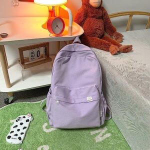 BOUTIKOME Solid Color Backpack for Women Aesthetic Travel Backpack Large Capacity Waterproof Casual Basic Backpack（Purple,One Size）