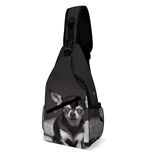 Chihuahua with Hearts Bubbles Sling Backpack Print Shoulder Chest Bag Crossbody Bag Travel Daypack for Women Men