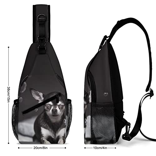 Chihuahua with Hearts Bubbles Sling Backpack Print Shoulder Chest Bag Crossbody Bag Travel Daypack for Women Men