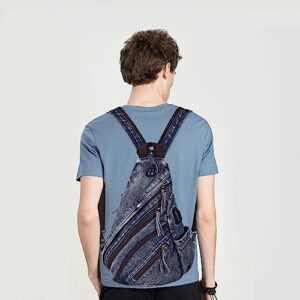 DAVIDNILE Canvas Sling Bag Crossbody Backpack Genuine Leather Shoulder Bag Casual Daypacks For Men