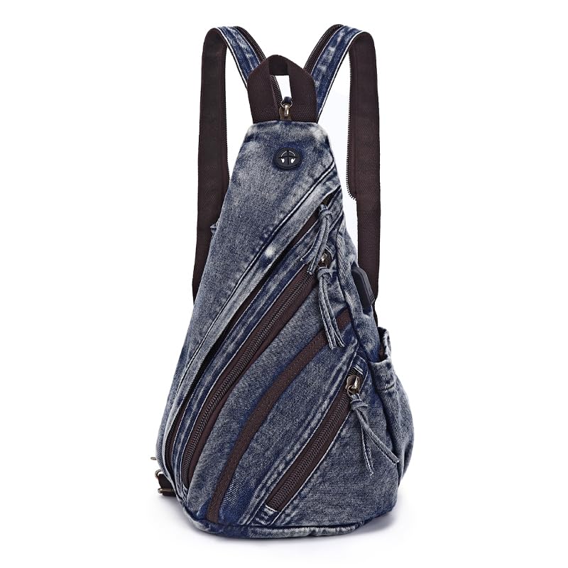 DAVIDNILE Canvas Sling Bag Crossbody Backpack Genuine Leather Shoulder Bag Casual Daypacks For Men