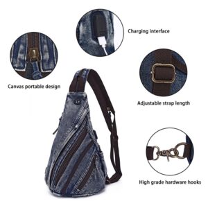 DAVIDNILE Canvas Sling Bag Crossbody Backpack Genuine Leather Shoulder Bag Casual Daypacks For Men