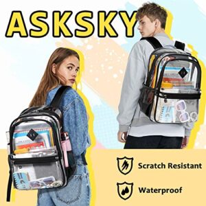 ASKSKY Clear Backpack Stadium Approved, Thriple Compartments Book Bag Heavy Duty PVC See Through Backpack for School for College Travel Work Festival, Black