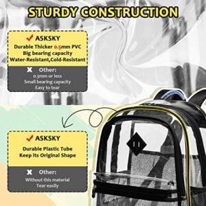 ASKSKY Clear Backpack Stadium Approved, Thriple Compartments Book Bag Heavy Duty PVC See Through Backpack for School for College Travel Work Festival, Black