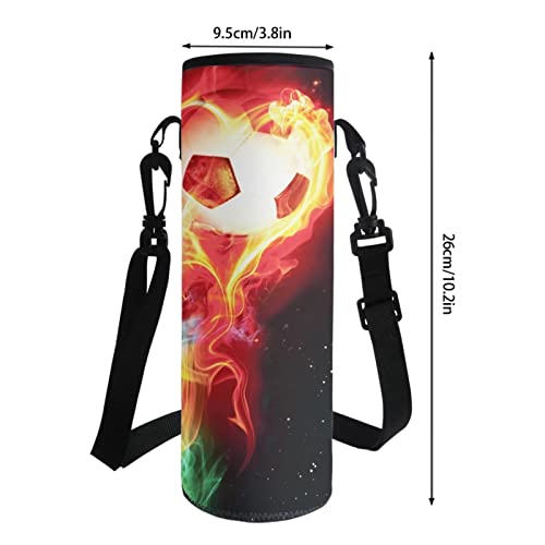 Poetesant Colorful Fire Football Black 3 Pack School Bookbag+Picnic Organizer+Water Bottle Bag Flaming Soccer Ball Backpack with Lunch Bag Water Bottle Strap