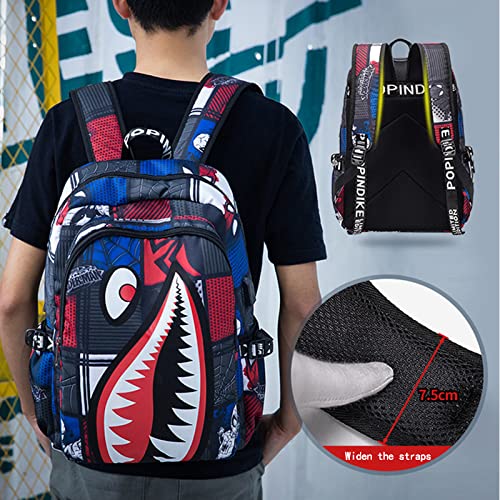 kejinsge Shark Teens Backpacks Fashion Schoolbag Casual Waterproof Travel USB Laptop Backpack (Style 1)