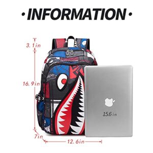 kejinsge Shark Teens Backpacks Fashion Schoolbag Casual Waterproof Travel USB Laptop Backpack (Style 1)