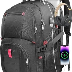 Extra Large Travel Backpack, 45L Large Laptop Backpacks for Men, Big Capacity Laptop Computer College Backpack TSA Airline Approved Business Work Bag With USB Charging Port, Gifts For Him Men, Black