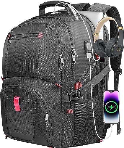 Extra Large Travel Backpack, 45L Large Laptop Backpacks for Men, Big Capacity Laptop Computer College Backpack TSA Airline Approved Business Work Bag With USB Charging Port, Gifts For Him Men, Black