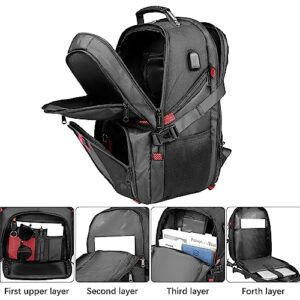 Extra Large Travel Backpack, 45L Large Laptop Backpacks for Men, Big Capacity Laptop Computer College Backpack TSA Airline Approved Business Work Bag With USB Charging Port, Gifts For Him Men, Black