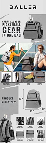 BALLER TM Pickleball Bag, Pickleball Bags for Men, Tennis Bags for Women, XL Capactiy, Holds 2 Padddles, Fence Hook