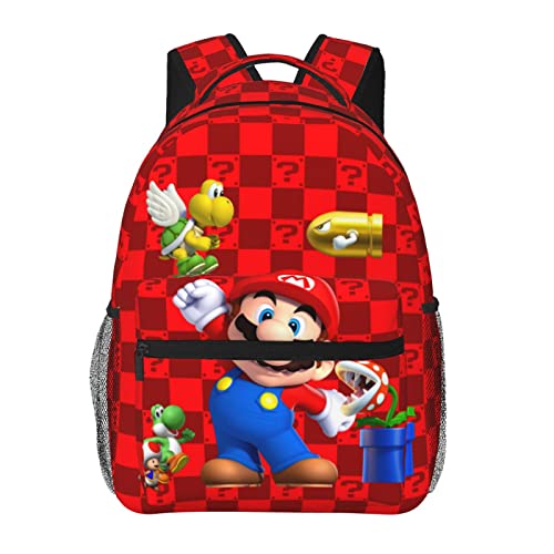 Dibhhui Teen Backpack 15.7Inch Cartoon Bros Backpack Lightweight Travel Casual Daypack 3D Printed Gaming Allover Character Bookbag Adjustable Shoulder Bag for Boys Girls Gift(Red)