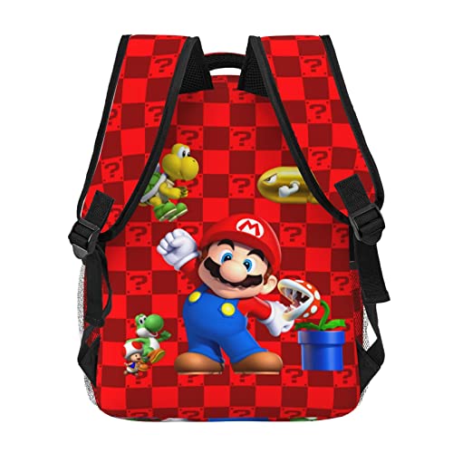 Dibhhui Teen Backpack 15.7Inch Cartoon Bros Backpack Lightweight Travel Casual Daypack 3D Printed Gaming Allover Character Bookbag Adjustable Shoulder Bag for Boys Girls Gift(Red)