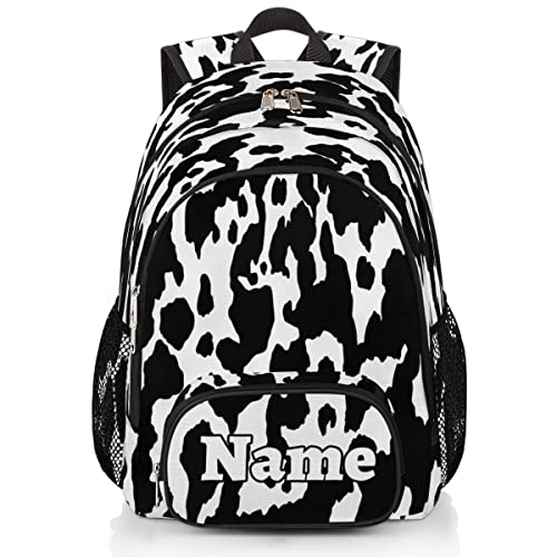 Herdesigns Cow Print Custom Backpack for Men Women Adult Cow Print Personalized Lightweight Casual Laptop Backpack Customized Computer Hiking Gym Travel Travel Daypack with Name