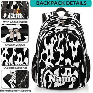 Herdesigns Cow Print Custom Backpack for Men Women Adult Cow Print Personalized Lightweight Casual Laptop Backpack Customized Computer Hiking Gym Travel Travel Daypack with Name