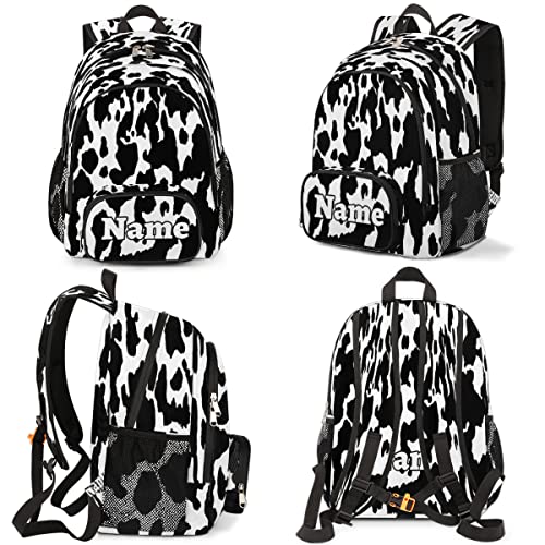 Herdesigns Cow Print Custom Backpack for Men Women Adult Cow Print Personalized Lightweight Casual Laptop Backpack Customized Computer Hiking Gym Travel Travel Daypack with Name