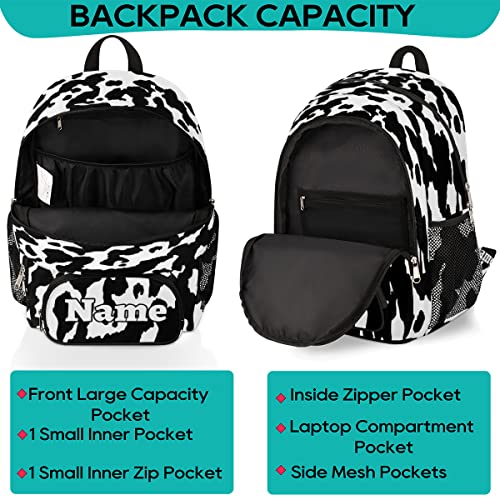 Herdesigns Cow Print Custom Backpack for Men Women Adult Cow Print Personalized Lightweight Casual Laptop Backpack Customized Computer Hiking Gym Travel Travel Daypack with Name