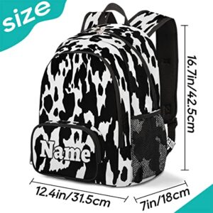 Herdesigns Cow Print Custom Backpack for Men Women Adult Cow Print Personalized Lightweight Casual Laptop Backpack Customized Computer Hiking Gym Travel Travel Daypack with Name