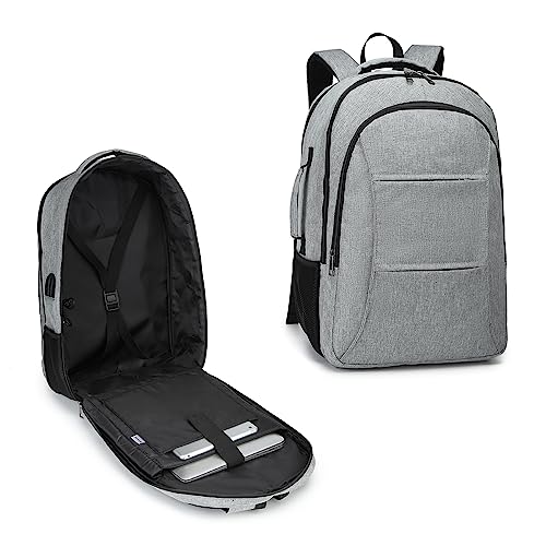 seyfocnia Travel Backpack for Men,17.3 inch Laptop Backpack Carry on Backpack Flight Approved Backpack Luggage for Travel with USB Charging Port Work Rucksack Computer Backpack Casual Backpacks-Grey