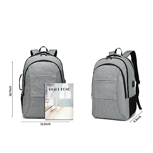 seyfocnia Travel Backpack for Men,17.3 inch Laptop Backpack Carry on Backpack Flight Approved Backpack Luggage for Travel with USB Charging Port Work Rucksack Computer Backpack Casual Backpacks-Grey