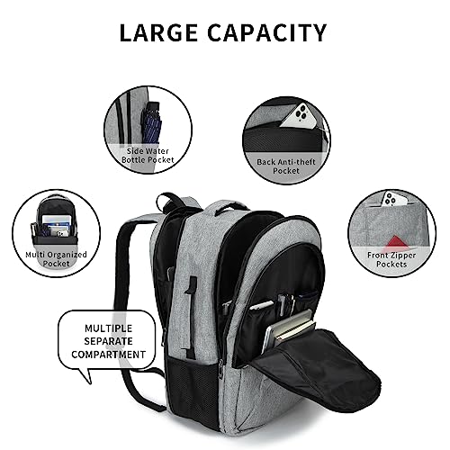 seyfocnia Travel Backpack for Men,17.3 inch Laptop Backpack Carry on Backpack Flight Approved Backpack Luggage for Travel with USB Charging Port Work Rucksack Computer Backpack Casual Backpacks-Grey