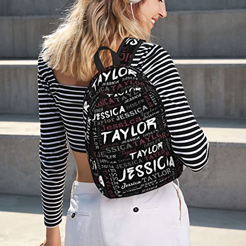 Custom Name School Backpack, Personalized Durable Casual Daypack Backpacks Design Your Own Name for Boys Girls Men Women, Customized Black Theme 2 Sizes Student Bookbag for Travel Work School