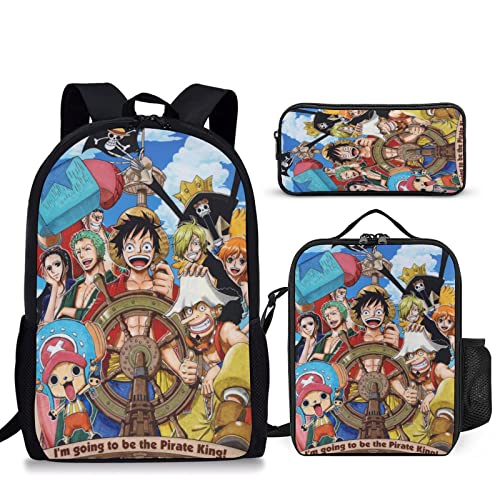 Xfuzqeu 3Pcs Fashion Backpack Set Anime Bookbag Lightweight Laptop Backpack Shoulder Bag with Insulated Lunch Bag Pencil Box