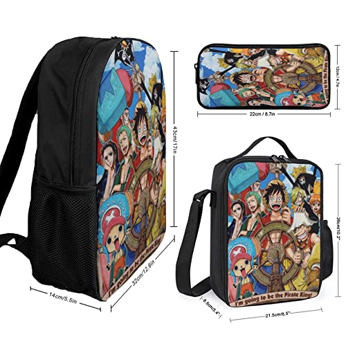 Xfuzqeu 3Pcs Fashion Backpack Set Anime Bookbag Lightweight Laptop Backpack Shoulder Bag with Insulated Lunch Bag Pencil Box