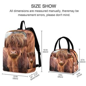 ODAWA Scottish Highland Cow Kids Backpack Set Boys, School Camping Travel Backpack with Insulated Lunch Bag