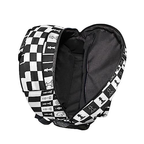 QUGRL Black White Chessboard School Backpack for Girls Boys with Pieces Large Bookbag Laptop Computer Bag Casual Hiking Travel Daypack Backpack Schoolbag for Teens College 16 Inch